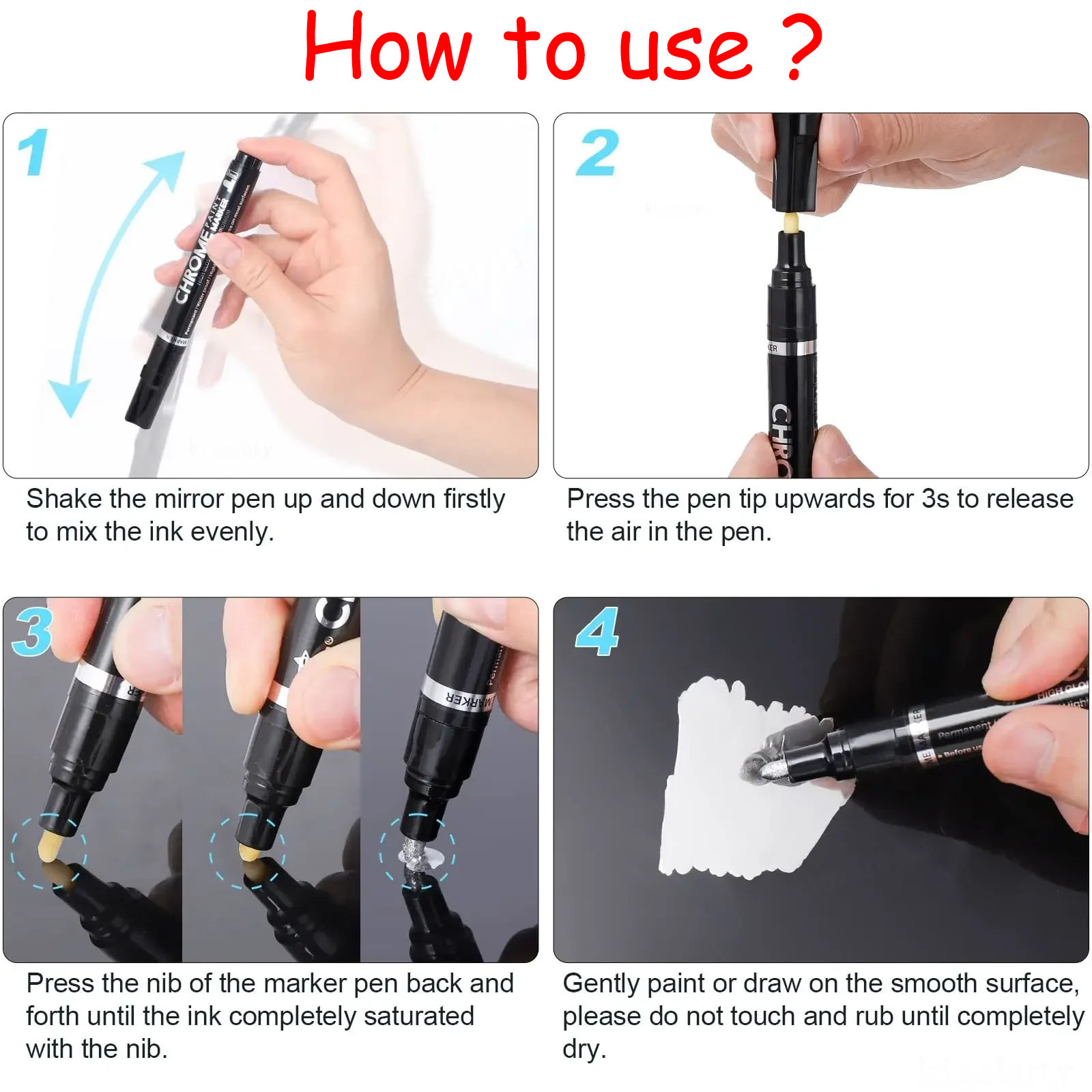 1/2Pcs Chrome Mirror Marker Pen DIY Reflective 2mm Liquid Paint Pen ...