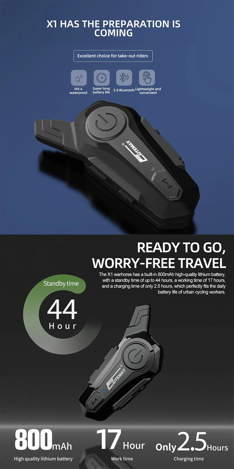 X1 Plus Motor Helmet Intercom Bluetooth 5.0 Motorcycle Wireless Headset ...