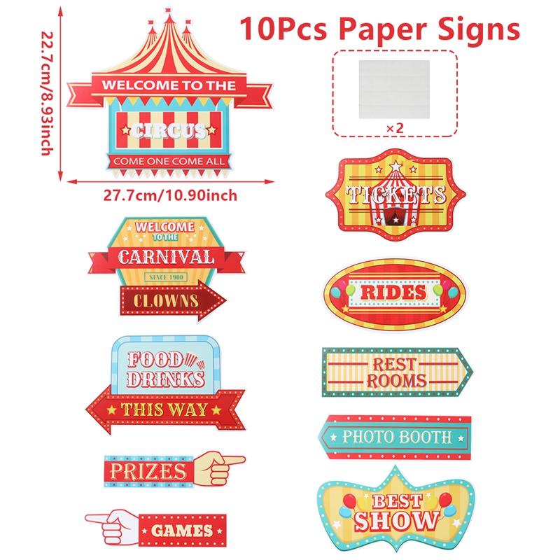 10Pcs/Set Circus Party Directional Signs Carnival Theme Eye Catching ...