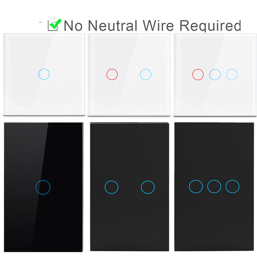 Touch Switch US EU Wall Crystal Tempered Glass Panel 1/2/3 Gang 1 Way ...