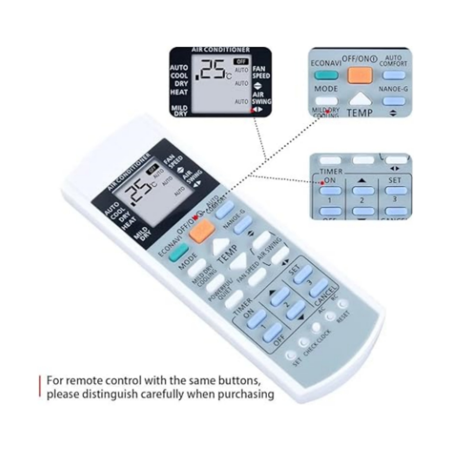 Panasonic Air Conditioner Remote Control for models A75C3208, A75C3706 ...