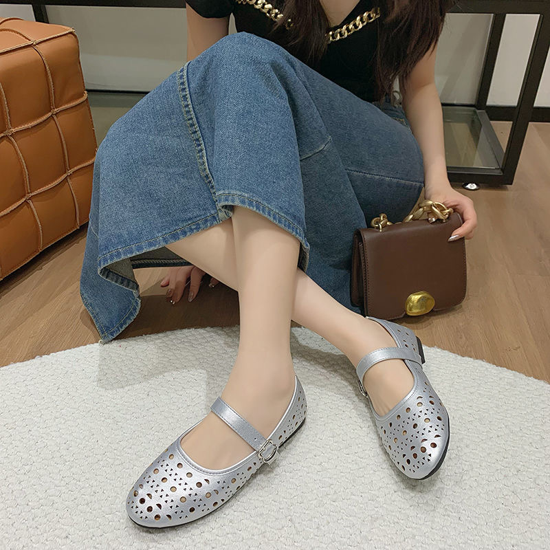 (With Box) LuxLane Silver Airy Mary Jane Sandals - Elegant Round Toe ...