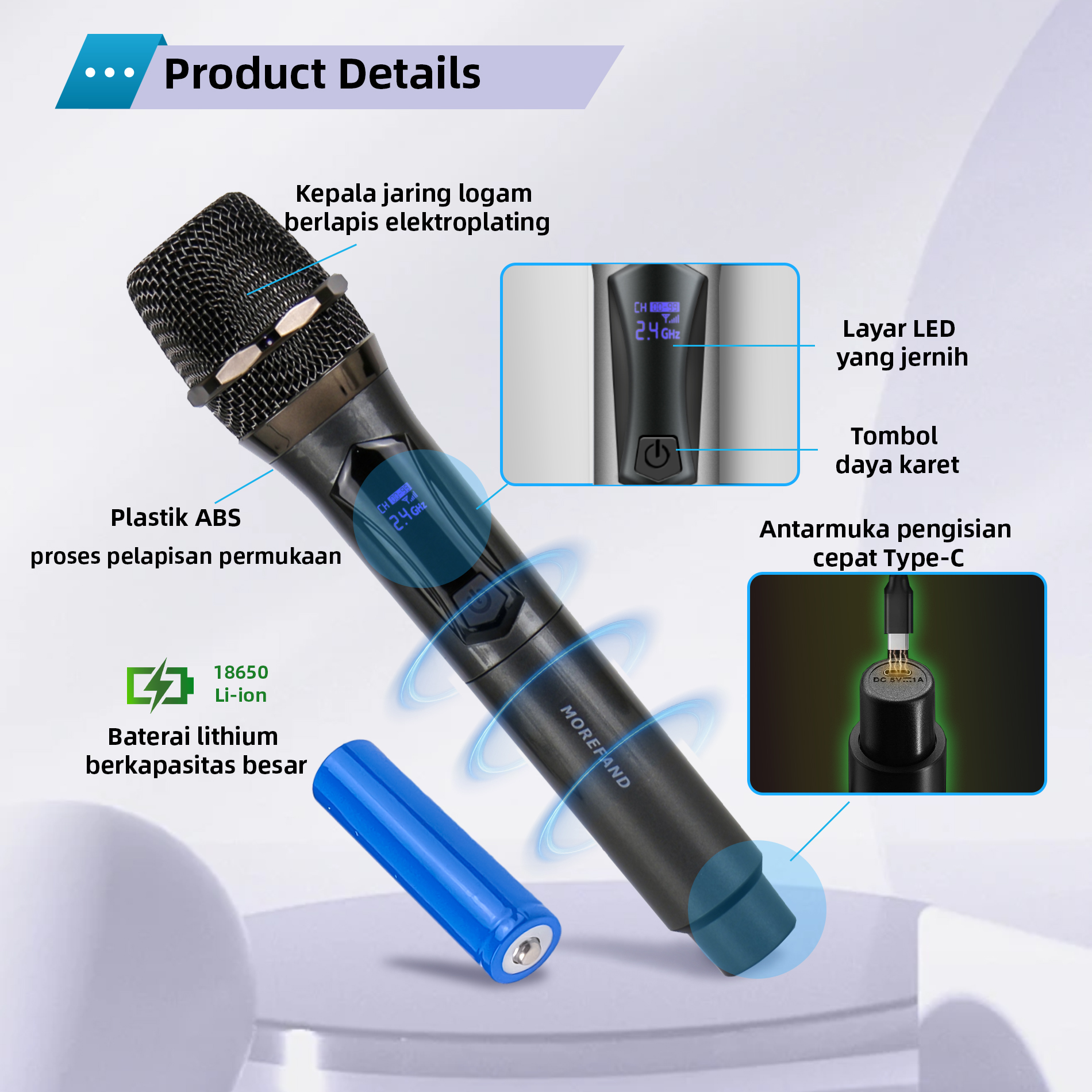 Wireless Microphone 108V1-S/108V2-S UHF//MIC charging microphone 1280mA rechargeable lithium ...