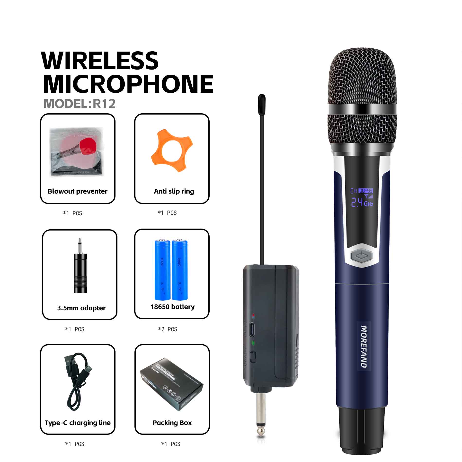 Wireless Microphone R12V1/R12V2 UHF charging microphone 1280mA ...