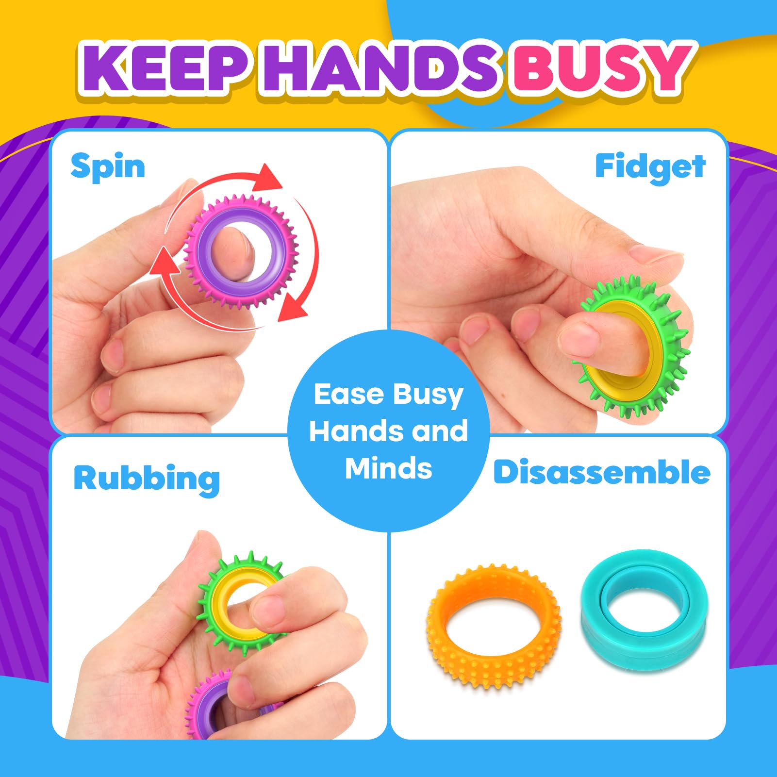 Fidget Toys Sensory Rings for Kids: 18 Pack Finger Spinner Rings ...