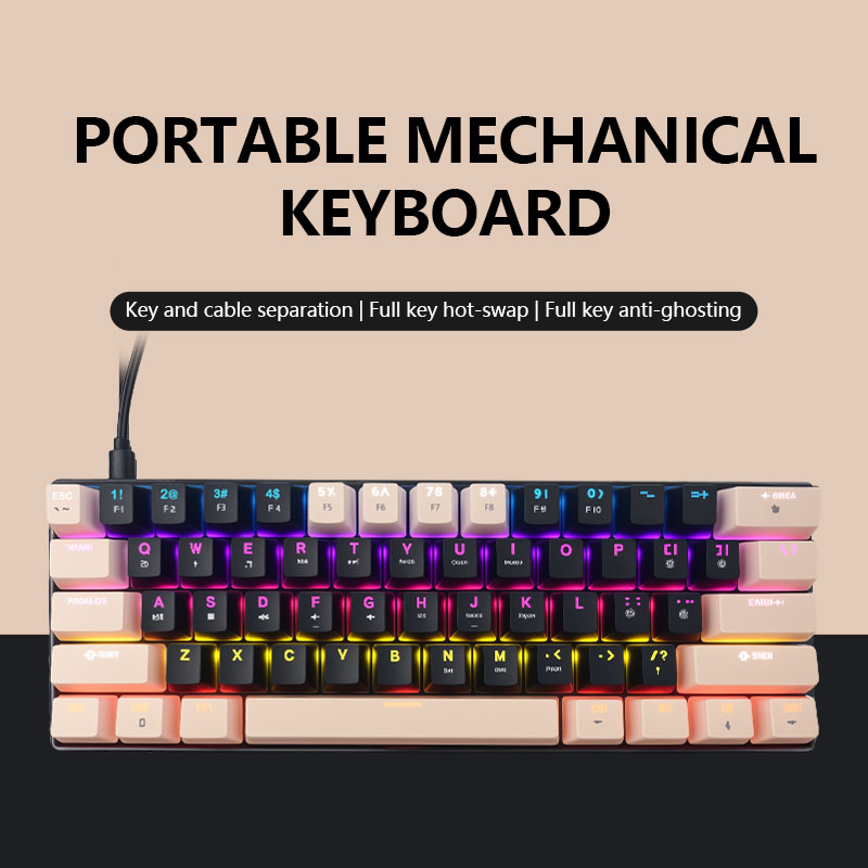 Zeus G-61 hot-swappable 61-key RGB backlit detachable mechanical wired ...