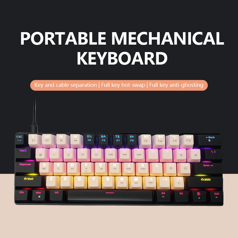 Zeus G-61 hot-swappable 61-key RGB backlit detachable mechanical wired ...