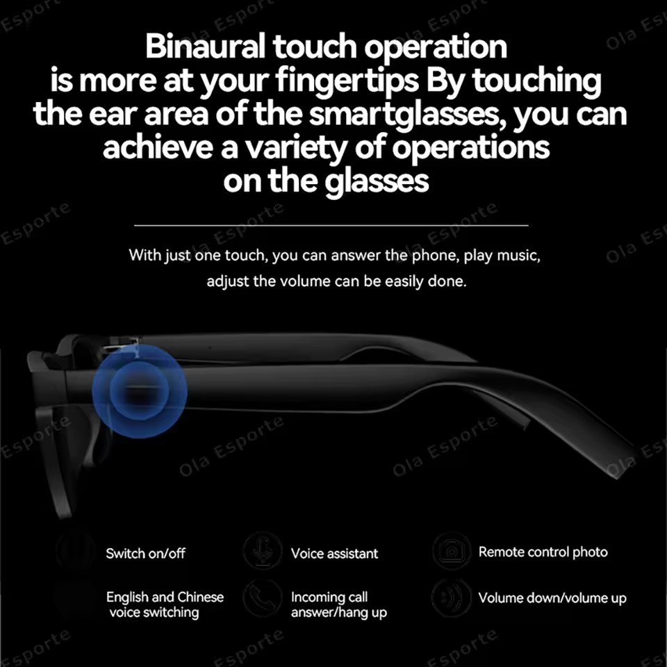 Wireless Bluetooth Smart Glasses Voice Assistant Headphones Anti-UV ...