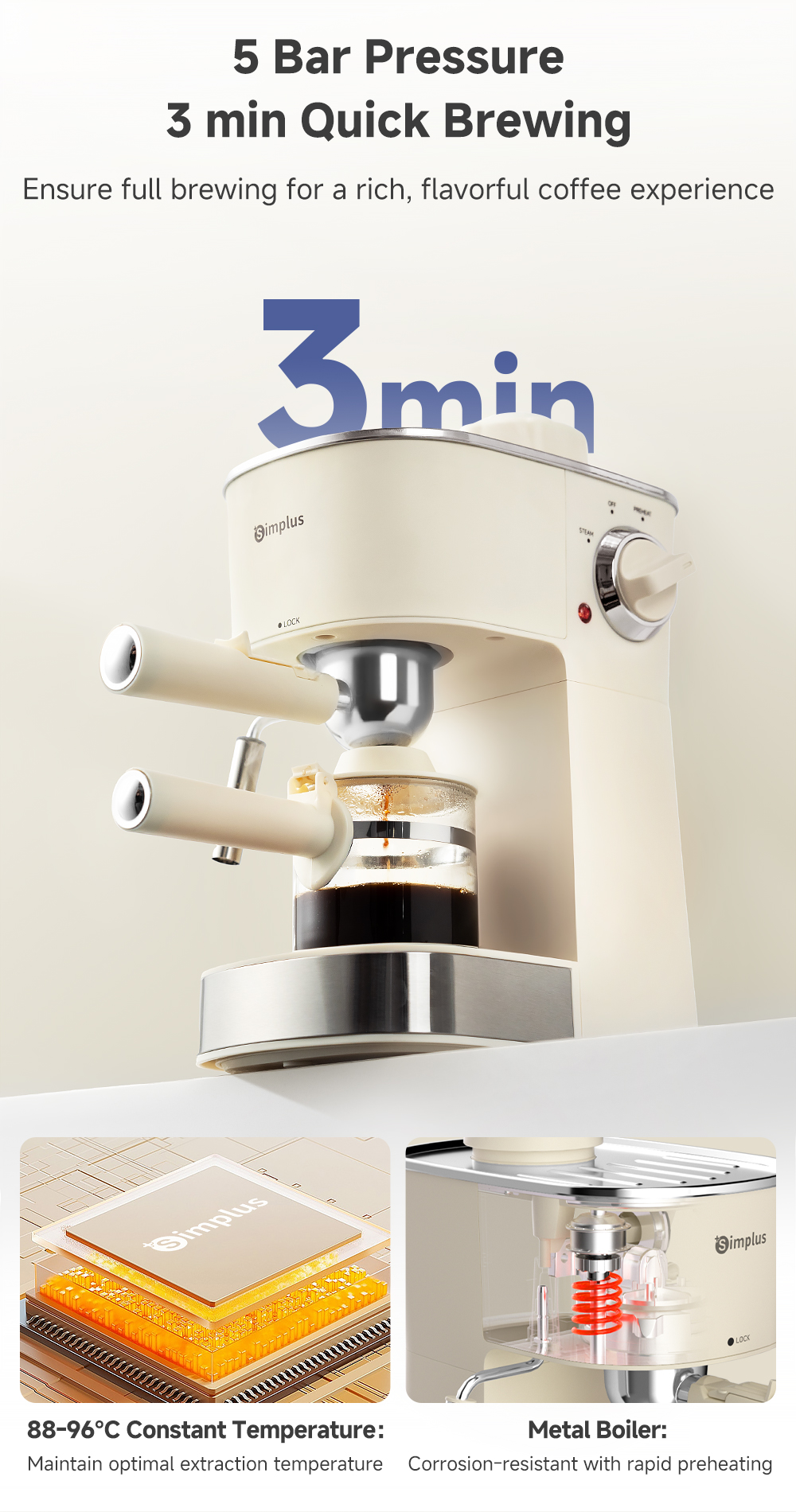 Simplus Coffee Machine Coffee Maker Compact Semi-Automatic Espresso ...