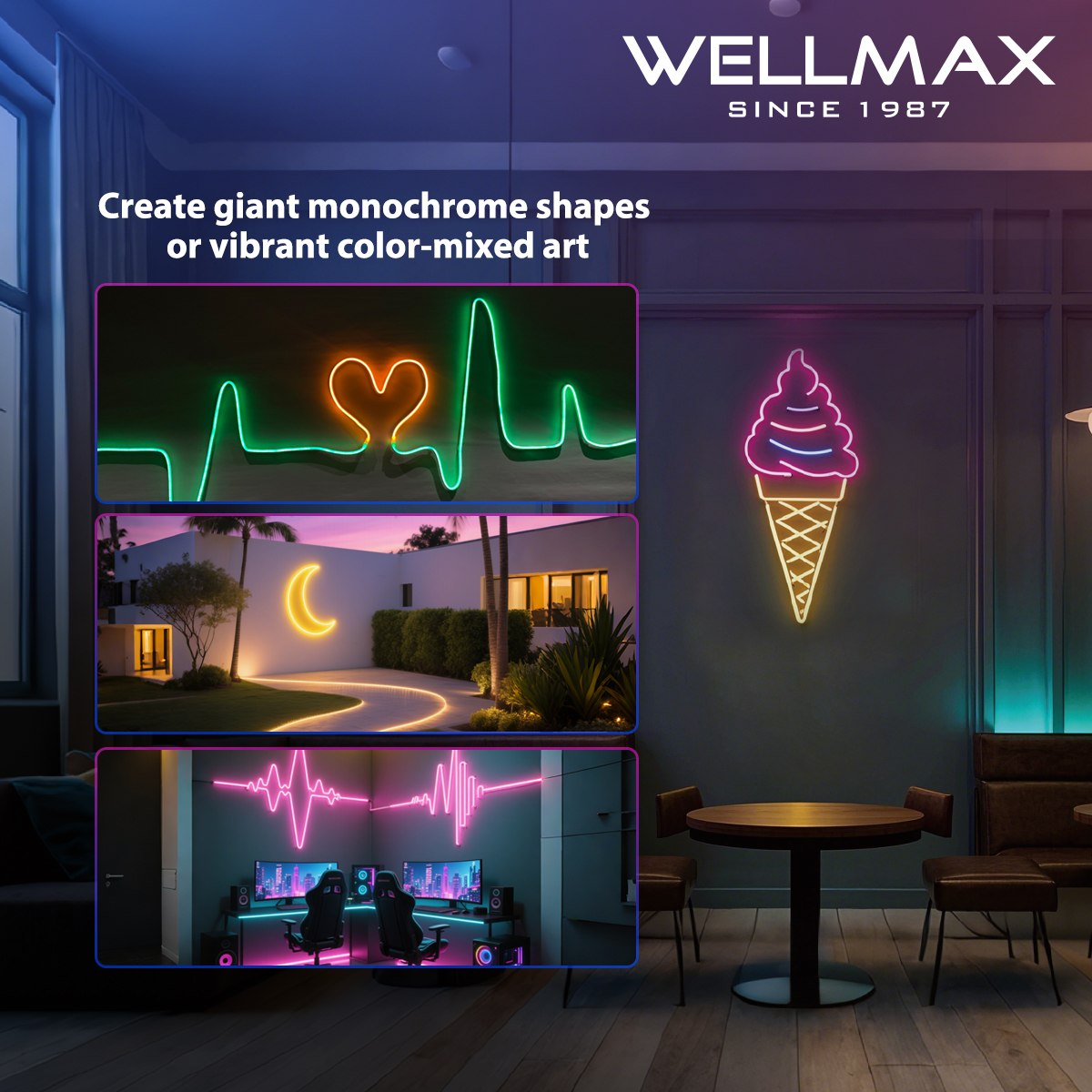 WELLMAX Neon Strip Light 12V 2M-5M Flexible Indoor Decorative Lights ...