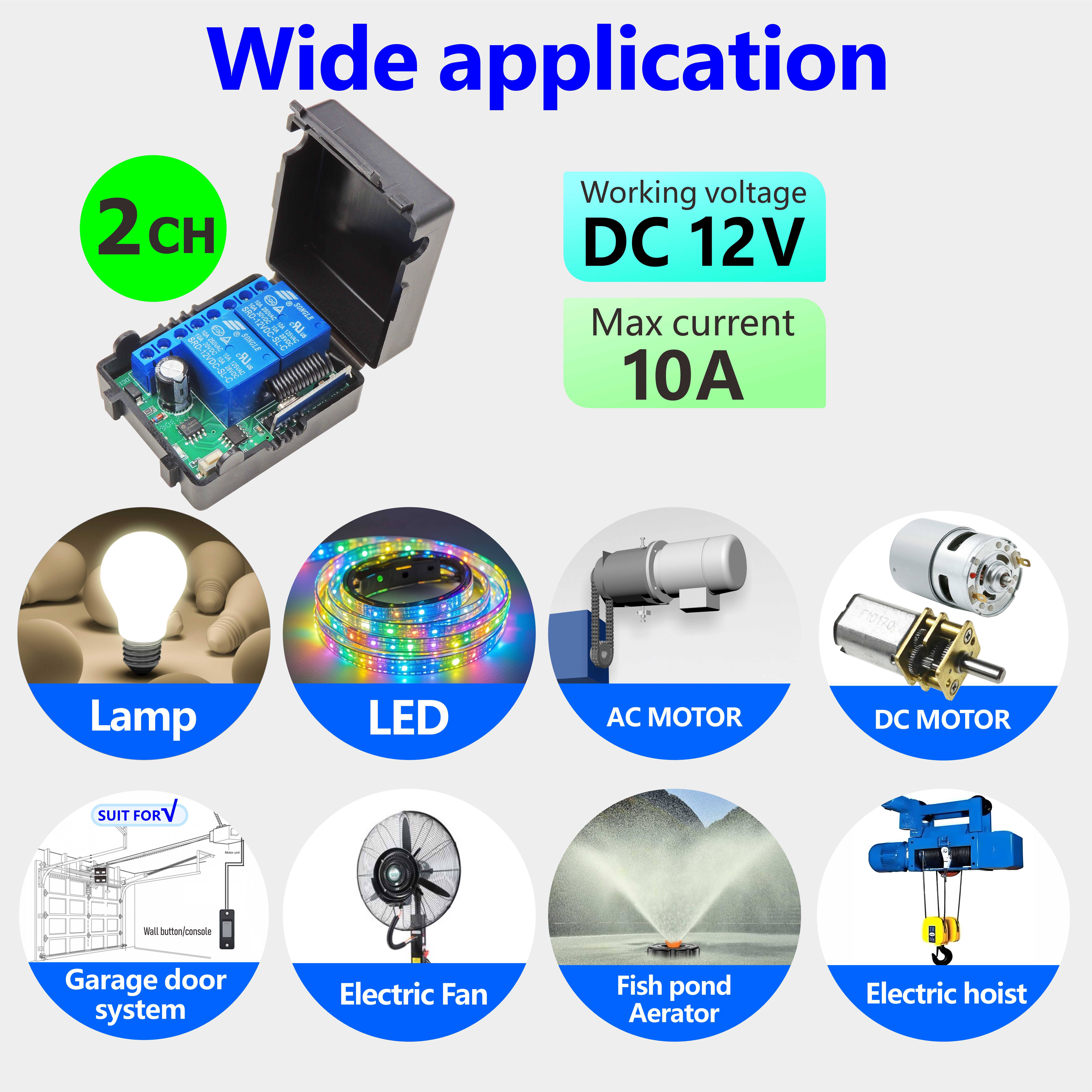 RF 433MHz 2 Channel Wireless remote control switch,2 way DC 12V Relay ...