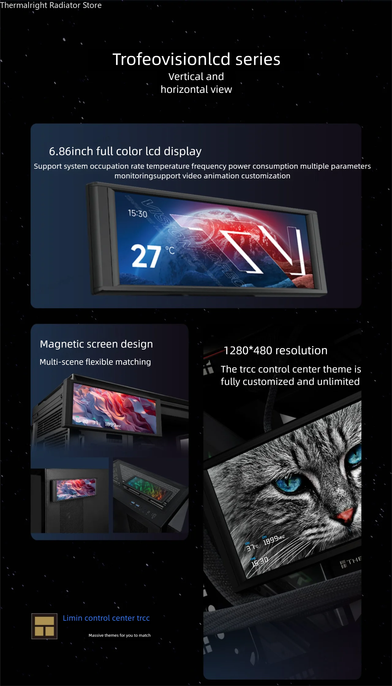 Thermalright TROFEO VISION LCD IPS 6.86 inch 1280*480 resolution full ...