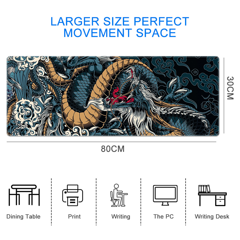 Large Dragon Pattern Mouse Pad with Stitched Edges, Extended Gaming ...
