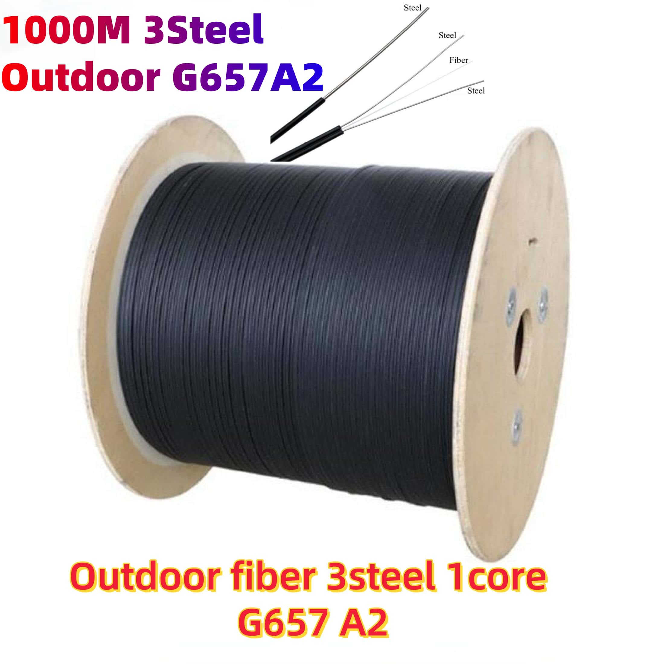 (real length) Fiber Optic Cable 1KM 2KM 1 Core / 2 Core 3 Steel G657A2 ...