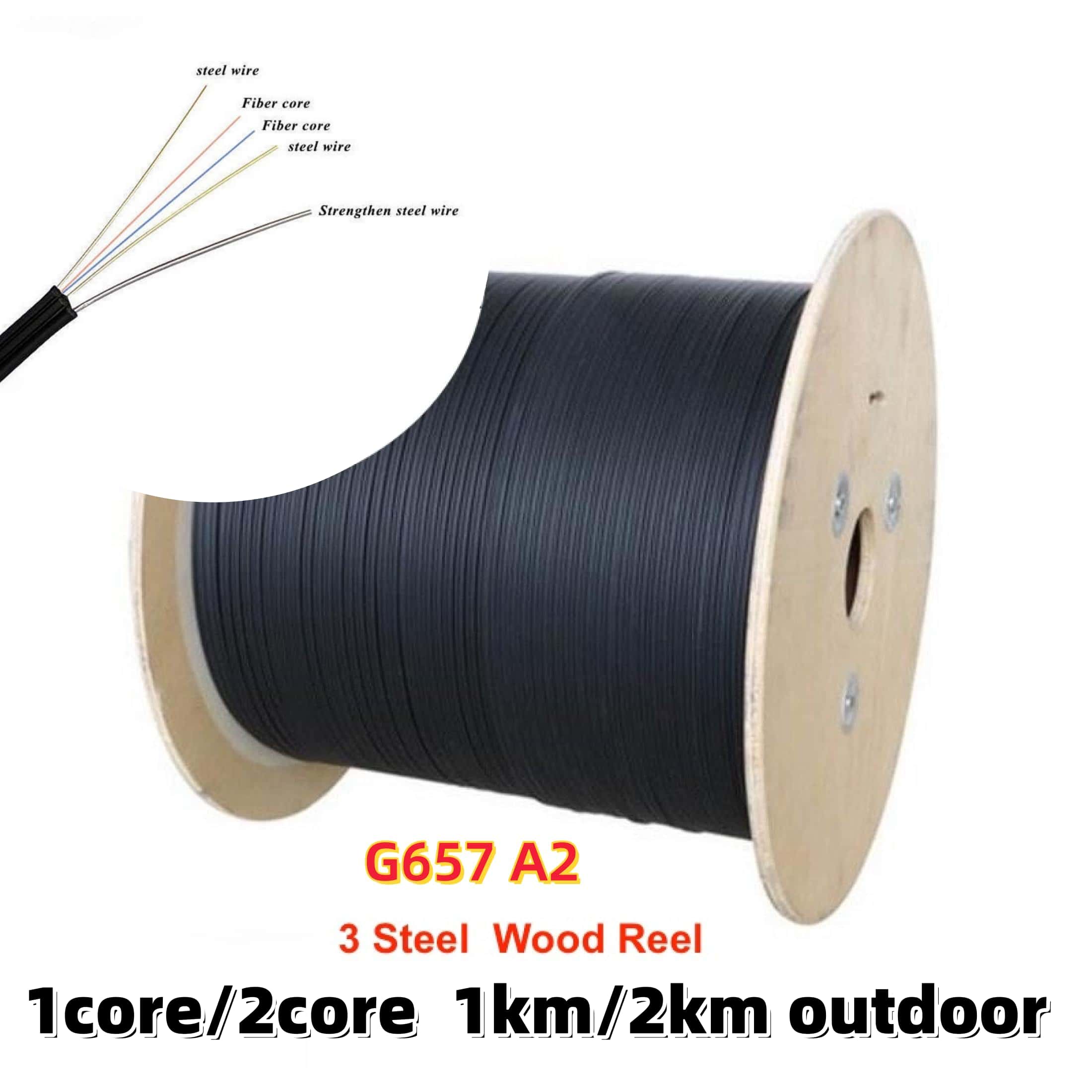 (real length) Fiber Optic Cable 1KM 2KM 1 Core / 2 Core 4 Core 3 Steel ...