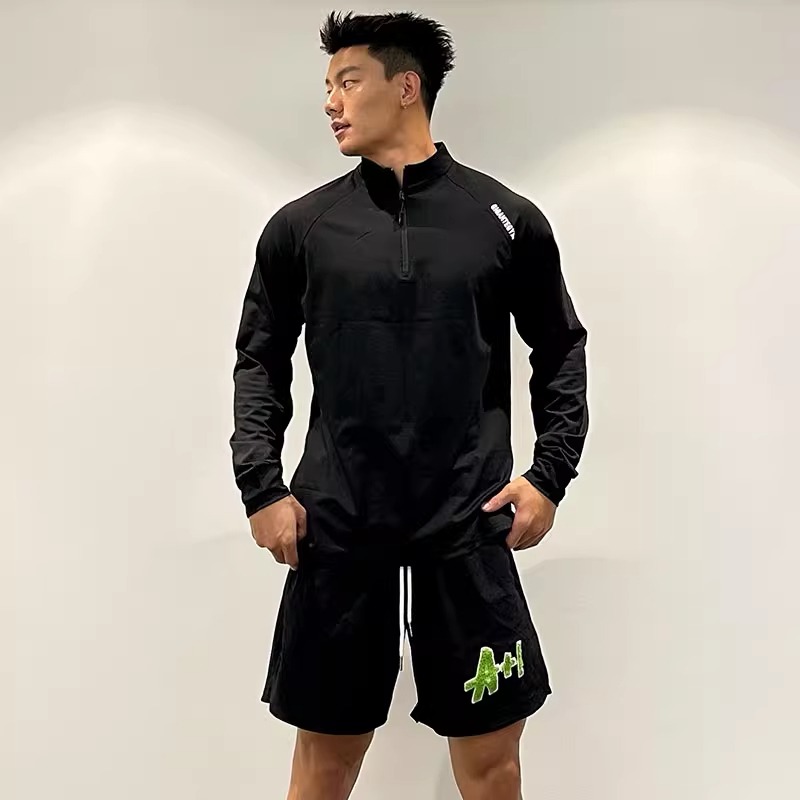 Summer New Men's Quick Dry Fit T-shirt Windproof Half Zipper Sports ...