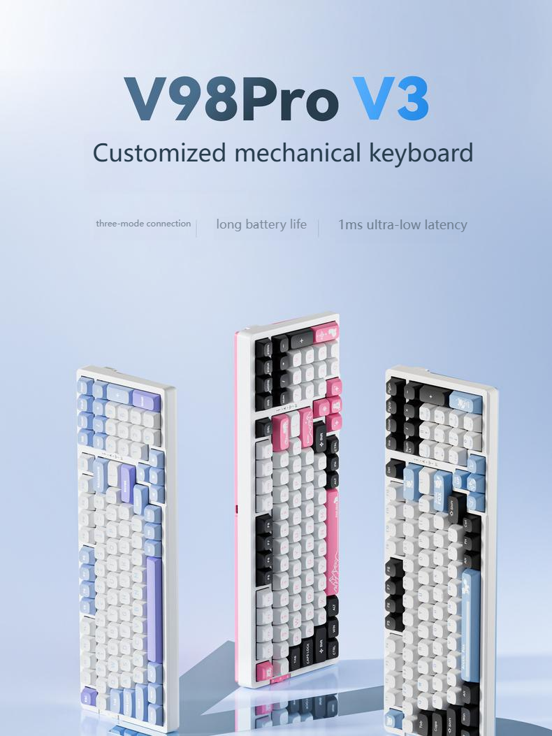 VGN V98Pro V3 Wireless Mechanical Keyboard 96% Hot swappable RGB GASKET 10000mAh Custom Gaming ...