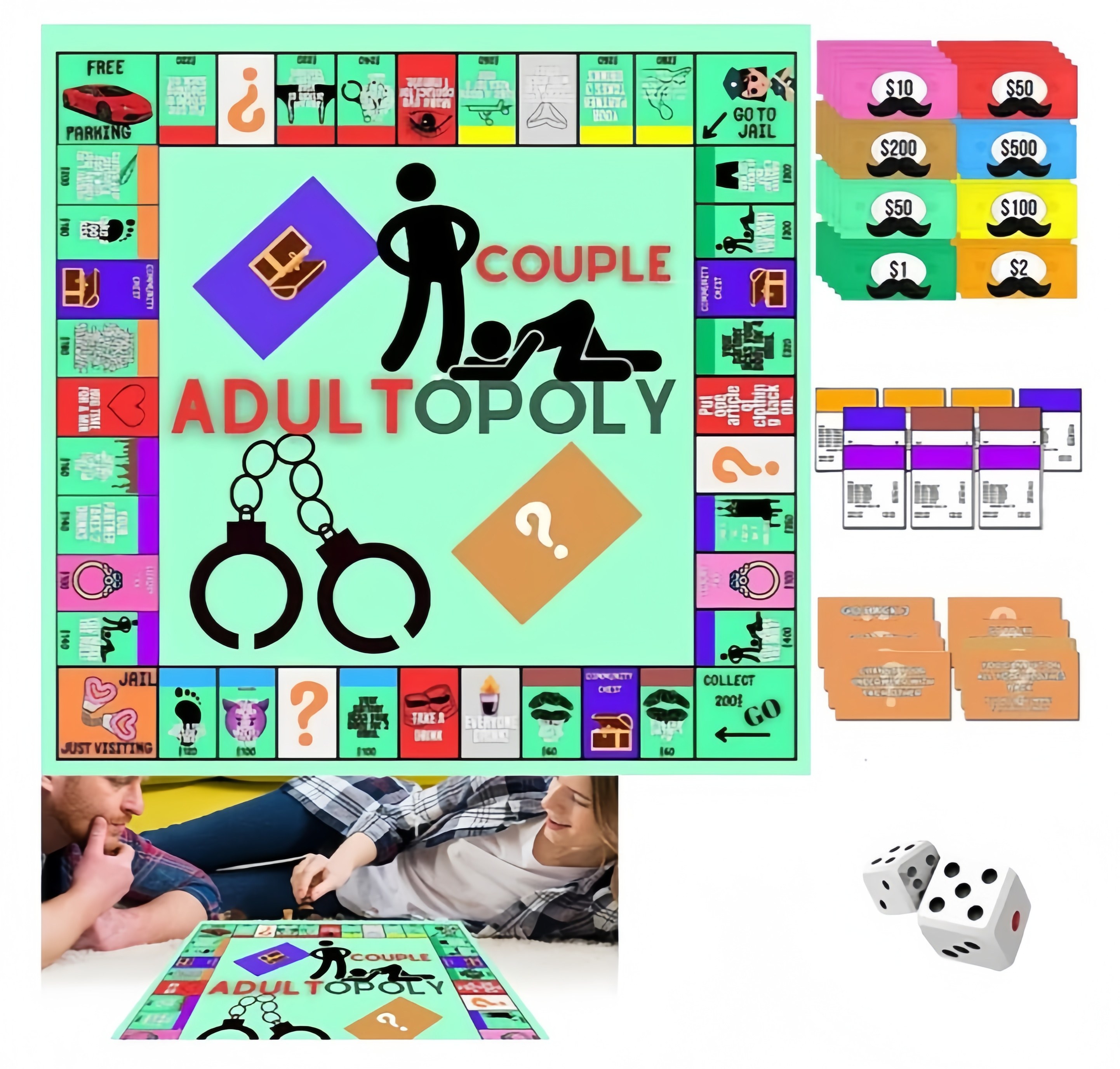 Adult Couple Date Night Game Adultopoly Board Game Handmark Monopoly ...