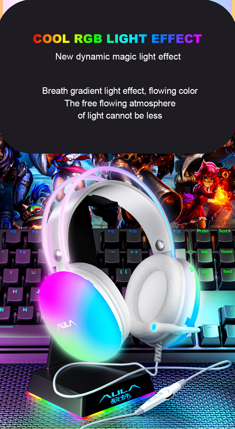 Aula S505 RGB Transparent Wired Gaming Headset Adjustable Mic, Virtual ...