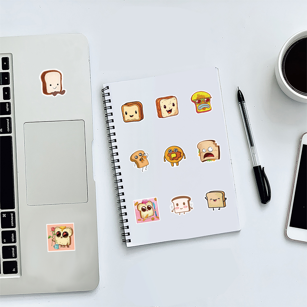50PCS Fun Bread Cartoon Stickers Creative Food Decal DIY Luggage ...