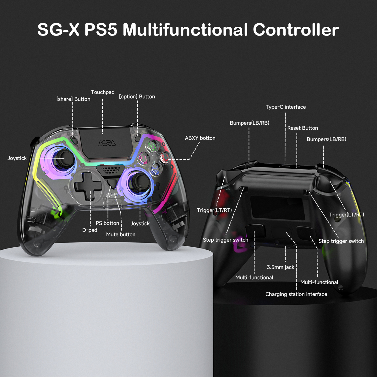 ASRVA SG-X RGB Wireless Controller for PS5, PC, Mobile | Hall Effect ...