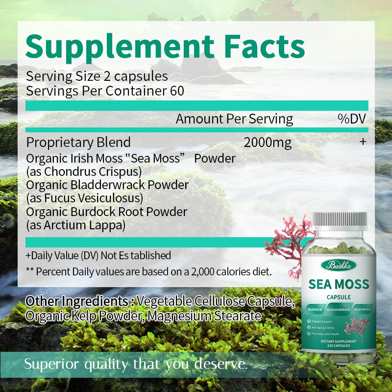 Bunkka Organic Irish Sea Moss Capsules Immune Support Digestive Health ...