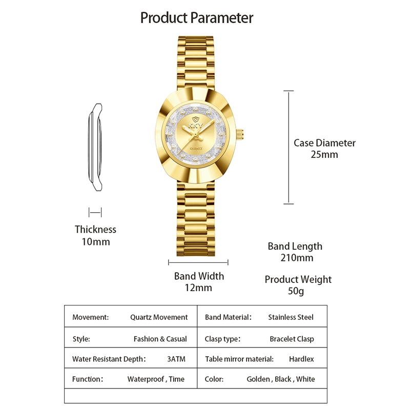 CAINUOS New Style Diamond-Inlaid British Radar Style Gold Steel Band ...