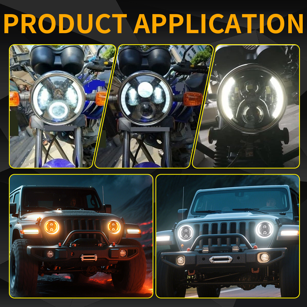 2PCS 7 “ 240W LED Headlight Round Motorcycle Headlight H4 Hi-Lo Beam ...