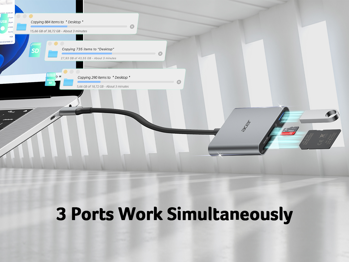 Acer 3 in 1 USB C SD Card Reader Micro SD/TF Adapter with USB 3.0 ...