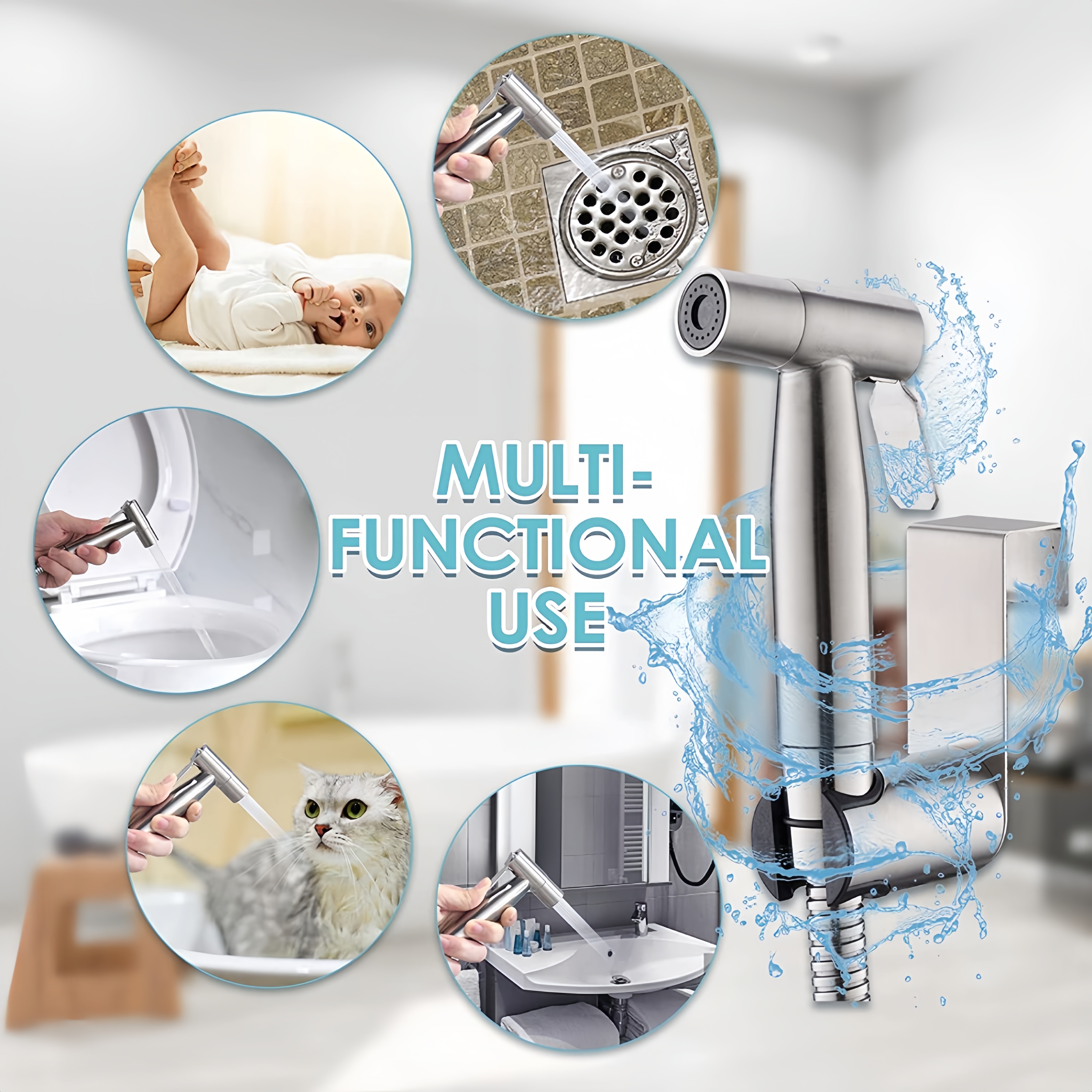 Bidet spray set Stainless steel hand bidet two way tap faucet bathroom ...