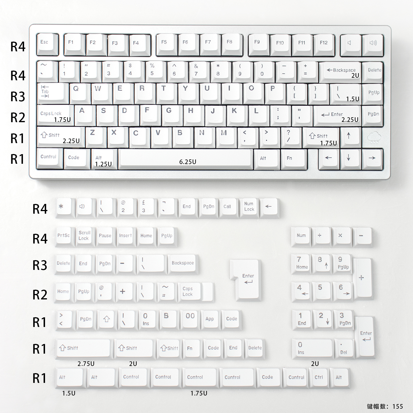 YongQiu Minimalist White Keycaps Shine Through by font RGB PBT double ...