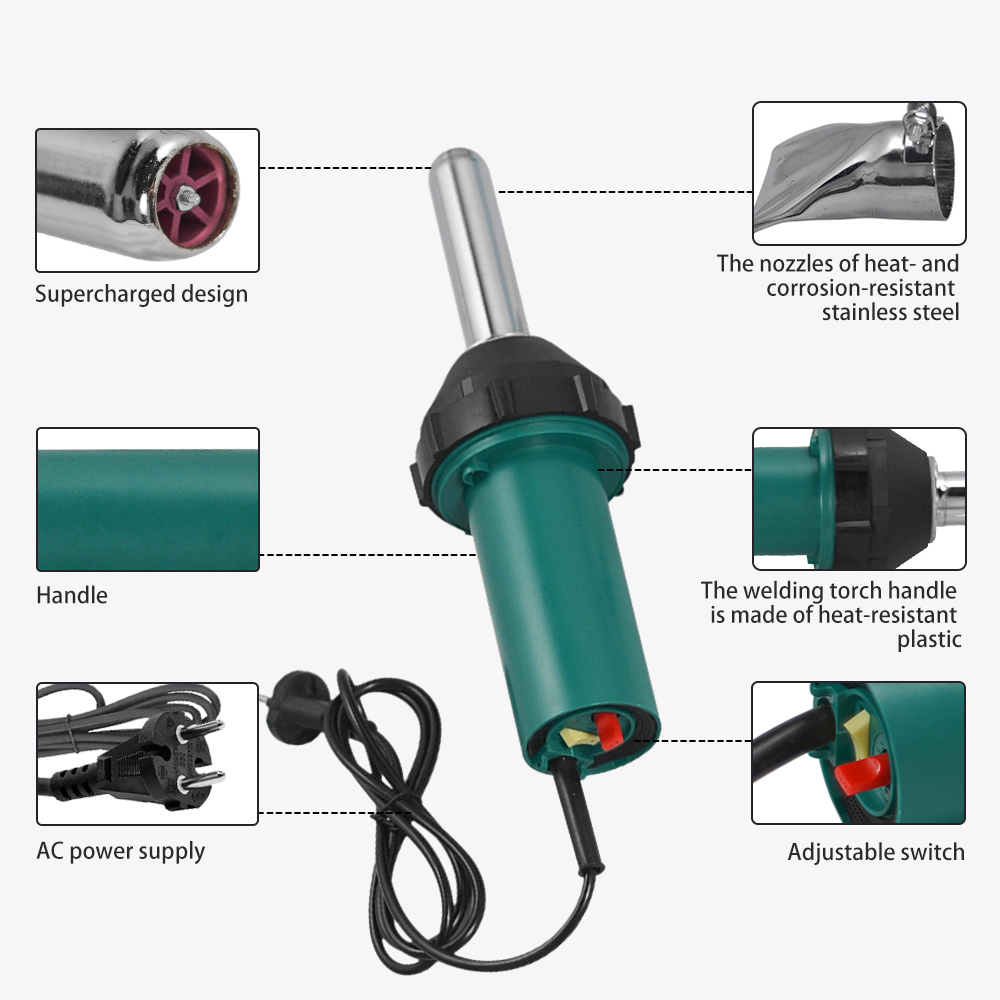 1080W 220V Plastic Hot Air Welding Gun Torch with Pencil Tip Nozzle ...