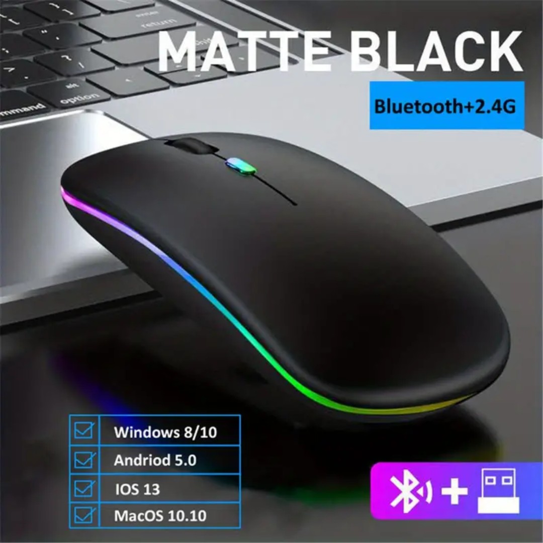 Rechargeable Silent Mouse, Wireless Dual Mode, Ergonomic, RGB 2.4G ...