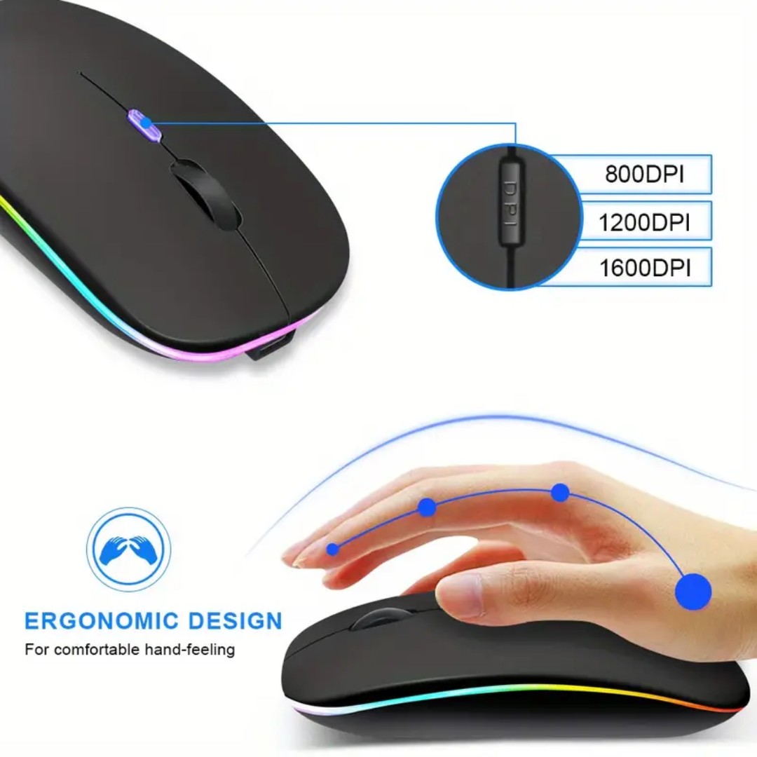 Silent Wireless Mouse, Dual Mode Ergonomic, Rechargeable RGB 2.4G ...