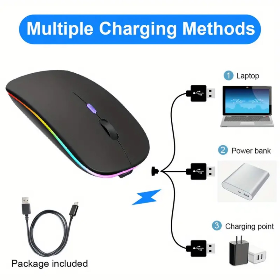 Ergonomic Silent Mouse, Wireless Dual Mode, Rechargeable, RGB Backlight ...