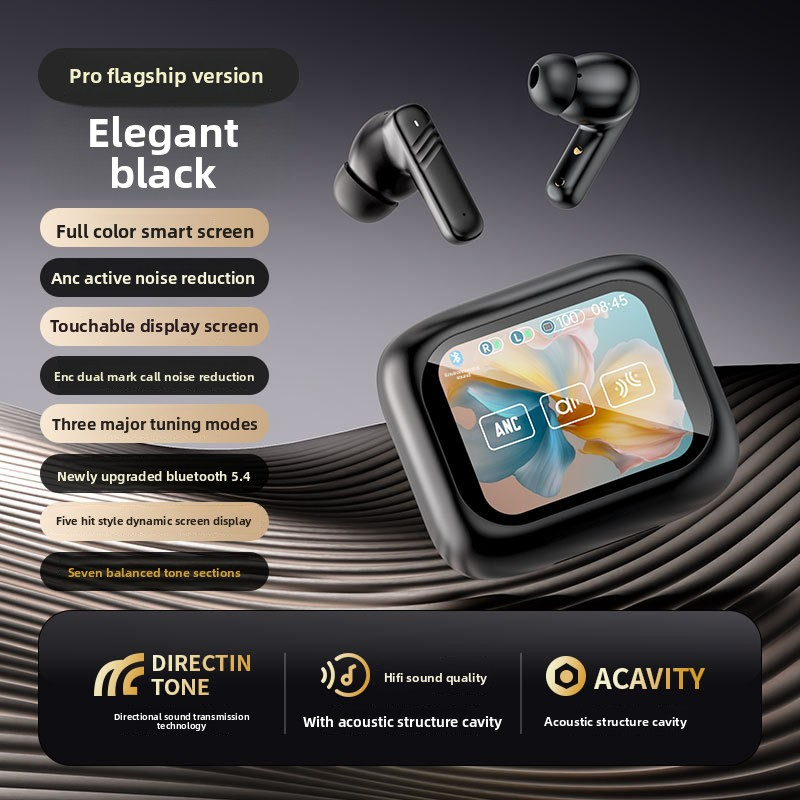 Full-color touch screen ANC + ENC dual noise reduction in-ear Bluetooth headset, multifunctional ...