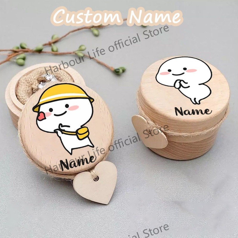 Customized Name Quby Cartoon Design Wooden Marriage Ring Tooth Fairy ...