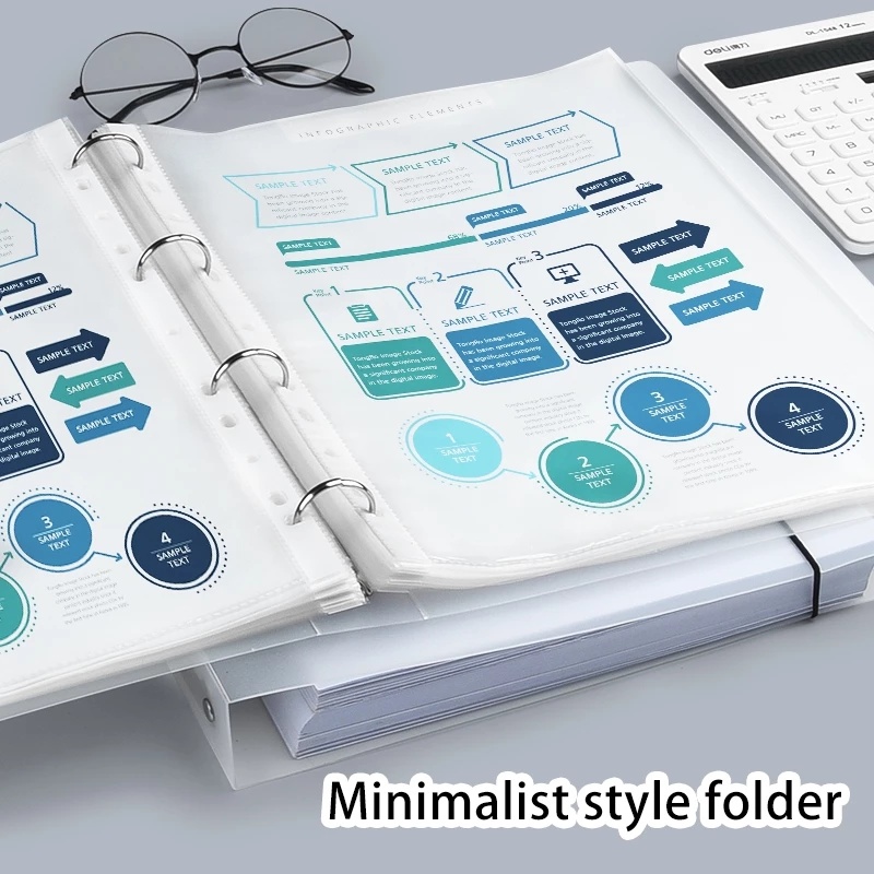 A4 Four-Hole Binder Large Capacity File Folder Portable Buckle File ...