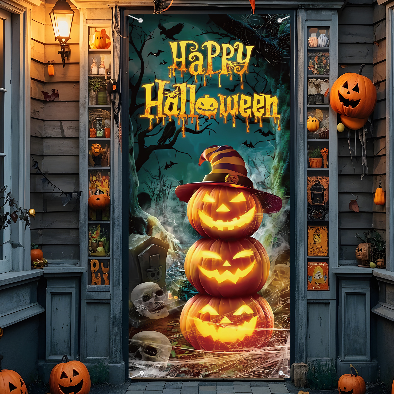 Halloween Door Banner with Pumpkin Happy Halloween Design - Large ...