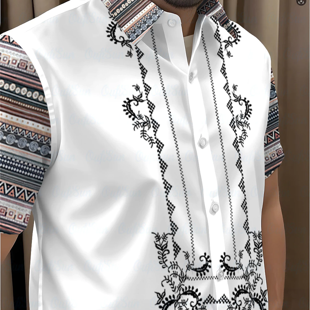 2025 Men's Fashion Shirt Retro Ethnic Tribal Pattern Barong Short ...