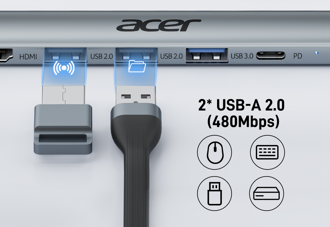 Acer 5 in 1 USB C Hub with 4K HDMI, PD100W, 3 USB A Data Ports, for ...