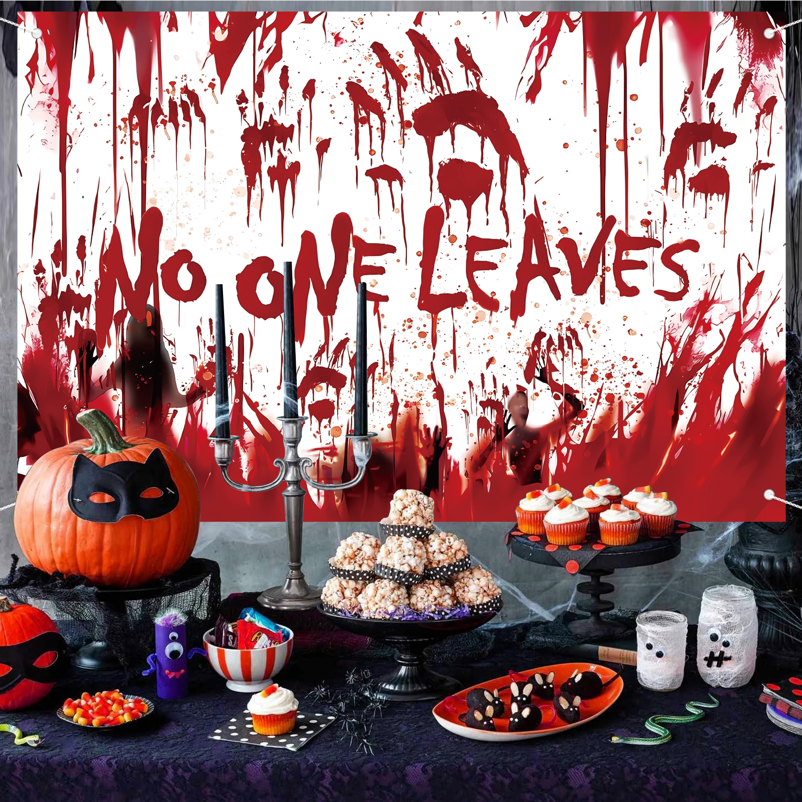 Bloody Zombie Backdrop Set - Horror No Escape Banner & Vampire Theme ...