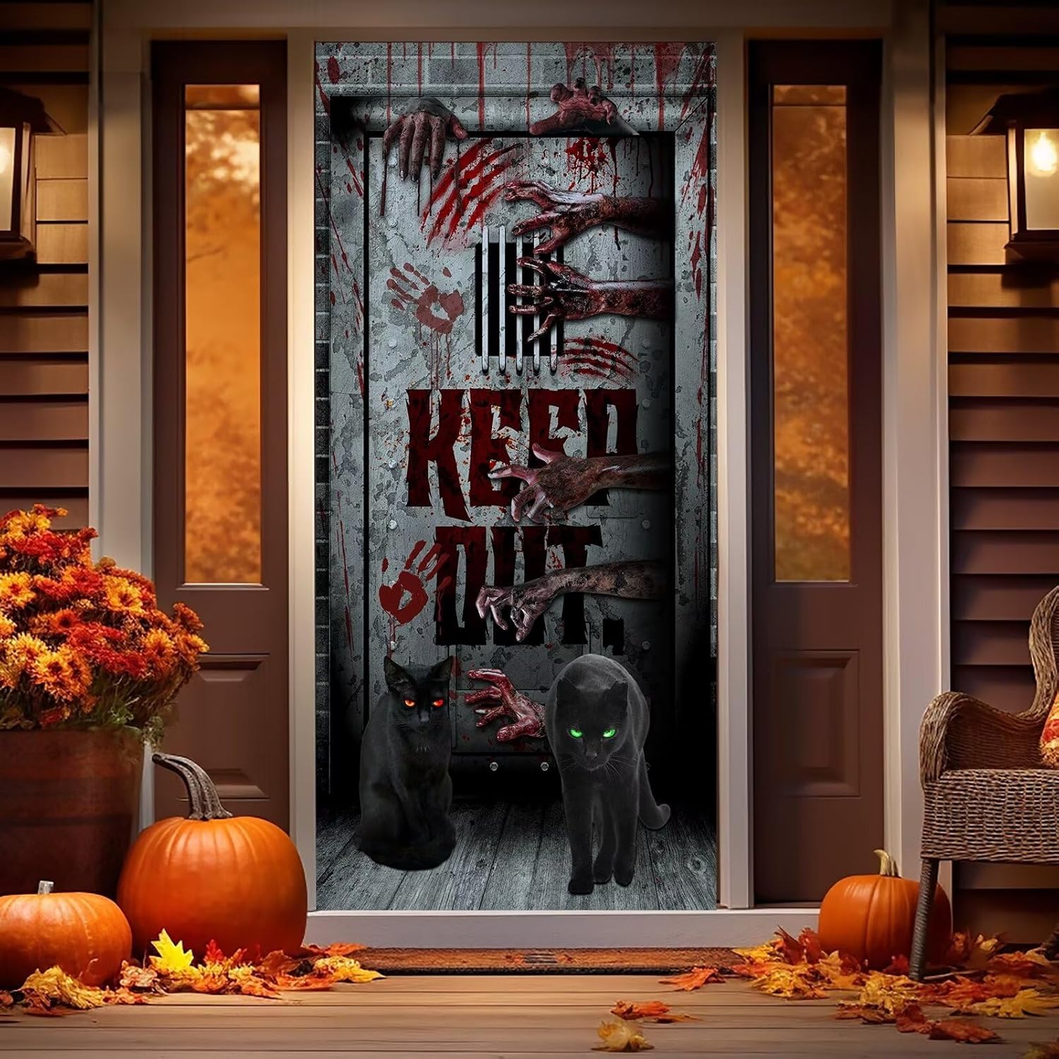 Scary Handprint & Cat Halloween Door Banner - Spooky Front Door Cover ...