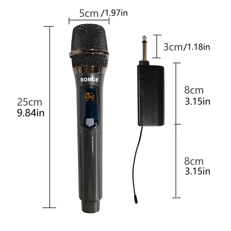 New BOMGE Wireless Handheld Microphone, Metal Dual UHF Cordless Dynamic Microphone System with ...