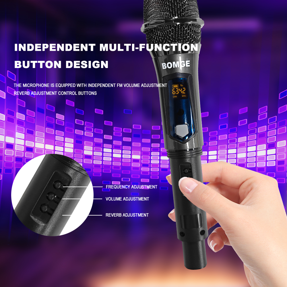 New BOMGE Wireless Handheld Microphone, Metal Dual UHF Cordless Dynamic Microphone System with ...