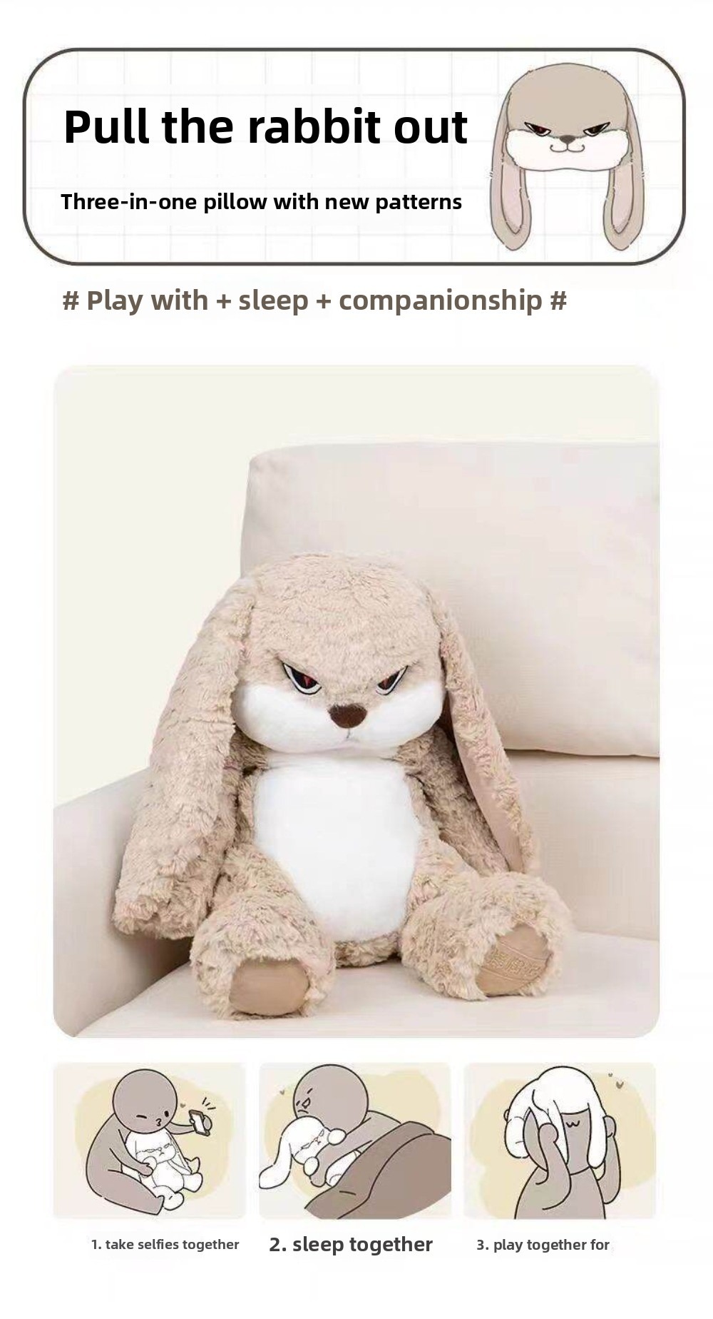 Large Size Angry Rabbit Plush Toy Cute Animal Plushie Doll Kawaii ...