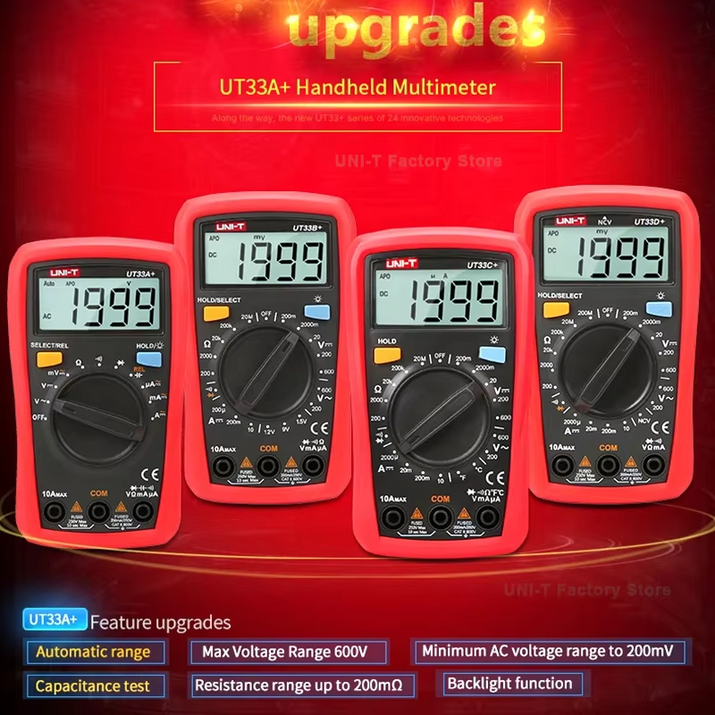 UNI-T UT33A+ Digital Multimeter 600V | AC/DC Current Voltage Ohm Meter ...