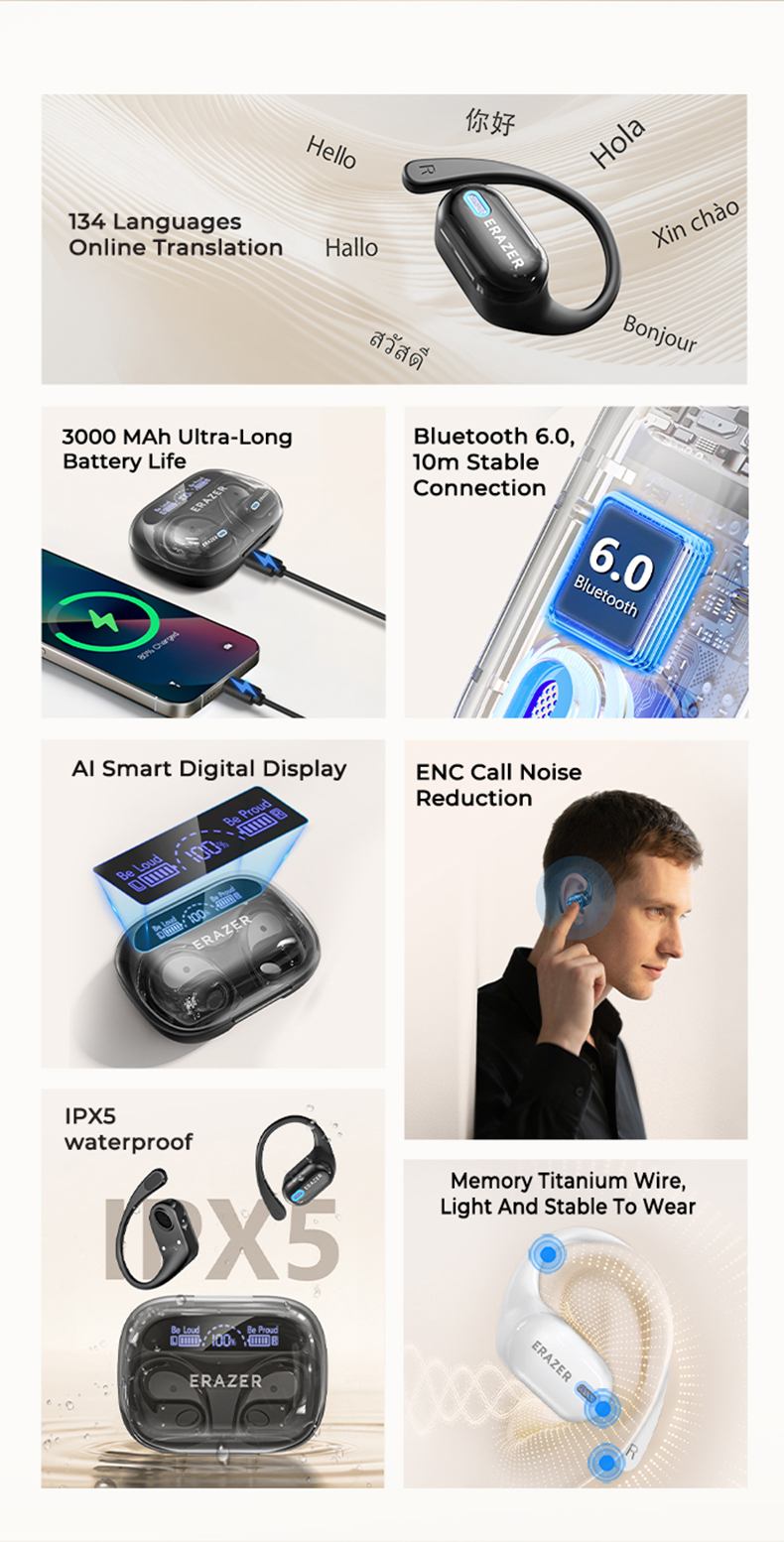 Lenovo ERAZER XP18 AI Translation Earbuds Real-time Traslate 134 Languages Bluetooth 6.0 ...