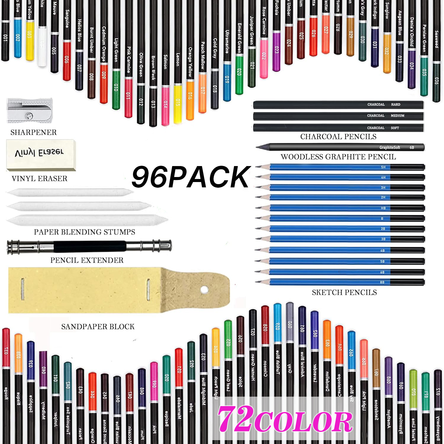 Sketch Pencil Set 33/40/42/72/96/145Pcs Artist Craft Professional ...