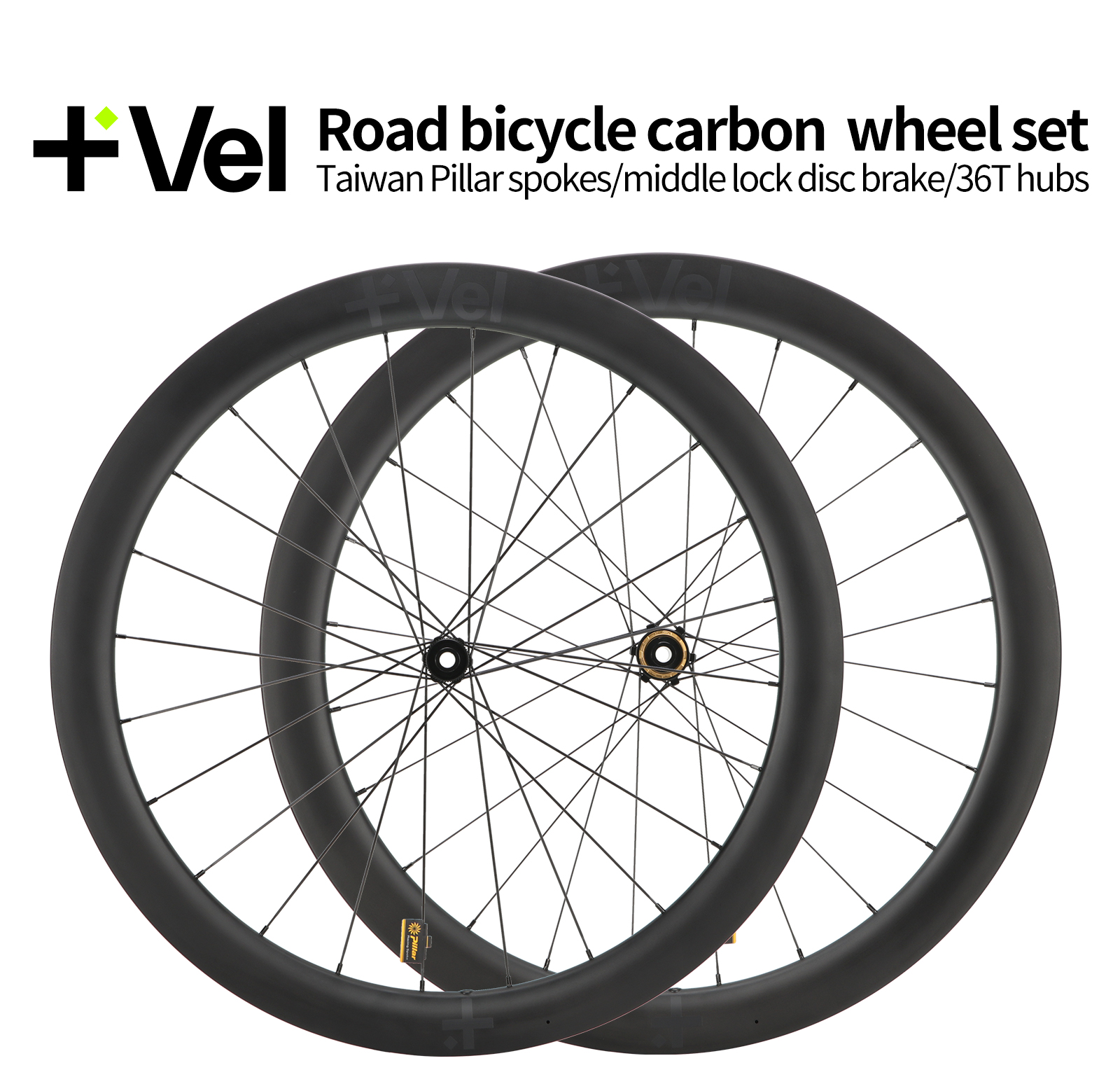 VEL Carbon Fiber Road Bike Wheelset - Disc Brake, 36T Ratchet, Center ...